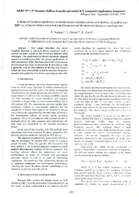 Pdf A Direct Coupling Between The Semiconductor Equations Describing A Gainpgaas Hbt In A