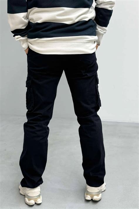 Regular One Color Cargo Men Pants Dark Blue Bee Pants Klaudio Fashion