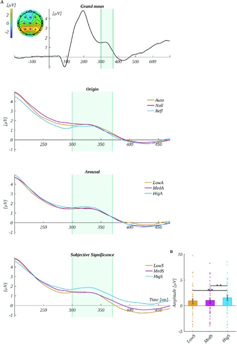 the p300 component results the upper plot a is the grand average