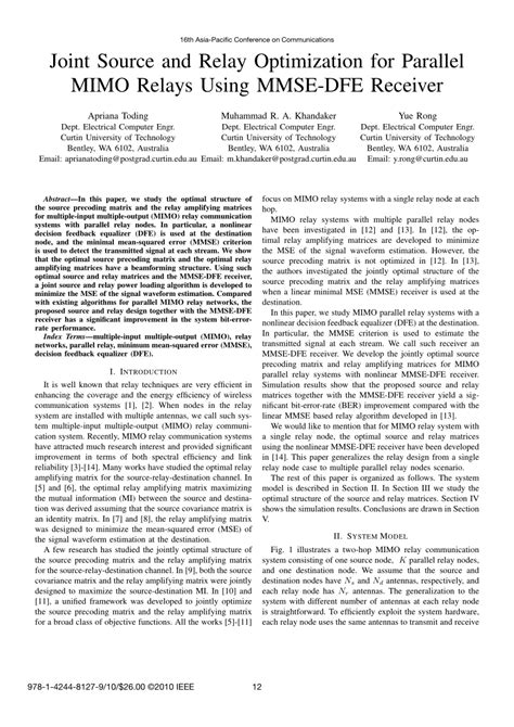 Pdf Joint Source And Relay Optimization For Parallel Mimo Relays