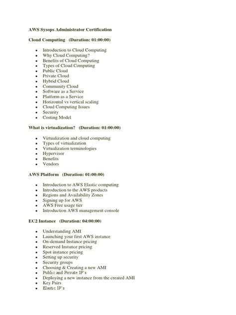 Aws Sysops Administrator Syllabus Pdf Amazon Web Services Cloud Computing
