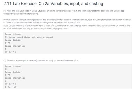 Solved Lab Exercise Ch A Variables Input And Chegg