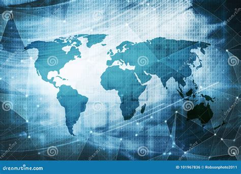 world map with abstract binary numbers background stock illustration