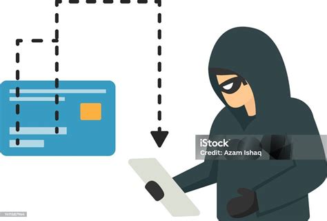 신용 카드 사기 벡터 아이콘 디자인 화이트 칼라 범죄 기호 컴퓨터 범죄 표지판 보안 차단기 스톡 일러스트 레이 션 카드 스키머 또는 Shimmers 개념 가로채기에 대한