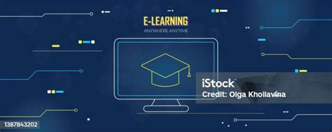 웹 배너 E러닝 언제 어디서나 온라인 학습을 위한 벡터 디자인 컨셉 템플릿 도서관에 대한 스톡 벡터 아트 및 기타 이미지