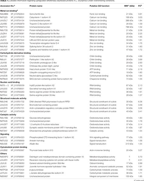 Table From TMT Based Quantitative Proteomic Profiling Of Overwintering Lissorhoptrus