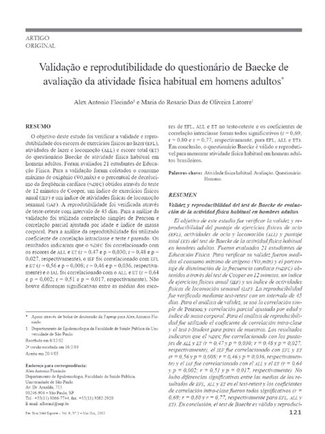 validação e reprodutibilidade do questionário de baecke de avaliação da