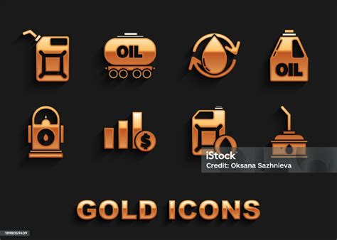 원형 차트 인포 그래픽 및 달러 모터 기계 오일 용 캐니스터 휘발유 주유소 오일 드롭 가솔린 및 철도 수조 아이콘을 설정합니다 벡터 가솔린에 대한 스톡 벡터 아트 및 기타