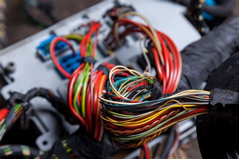 Close Up Of A Large Cable Of A Coil Of Wires Of Different Colors Of Colorful Shades Intertwined
