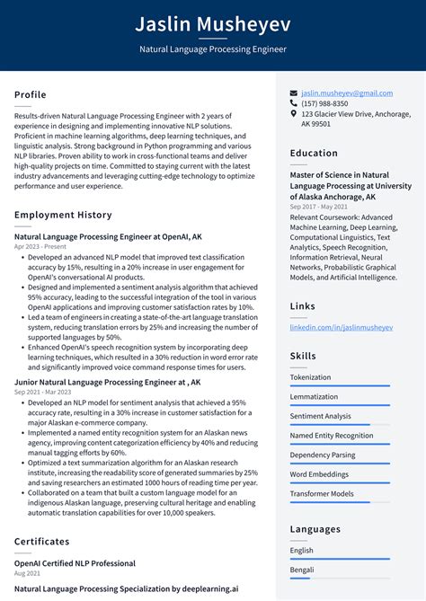 Uber Natural Language Processing Engineer Resume Examples