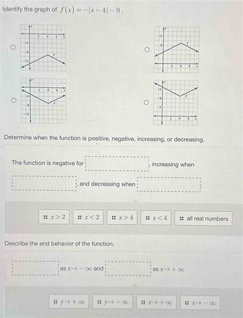 solved identify the graph of f x x 4 9 determine when the