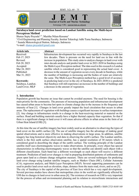 Pdf Surabaya Land Cover Prediction Based On Landsat Satellite Using The Multi Layer Perceptron