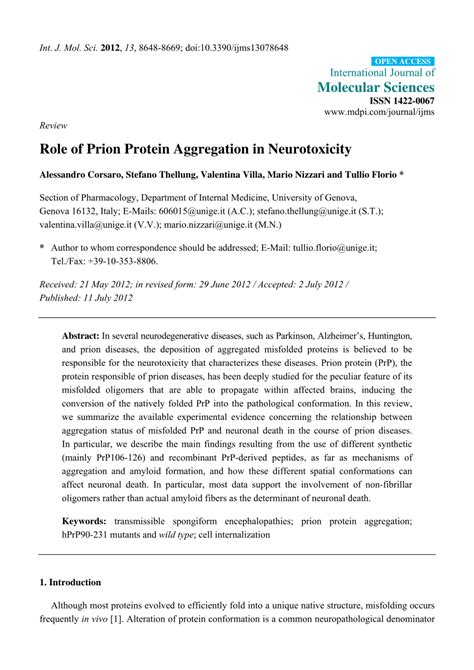 Pdf Role Of Prion Protein Aggregation In Neurotoxicity