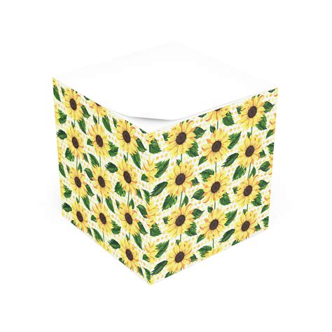 Sunflowers Note Cube Pretty Botanical Sunflower Memo Cube Sticky Notepad Cube Note Block