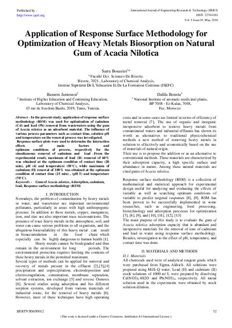 Pdf Application Of Response Surface Methodology For Optimization Of Heavy Metals Biosorption