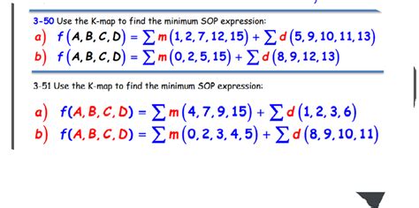 Solved Question 3 50 Use The K Map To Find The Minimum Sop