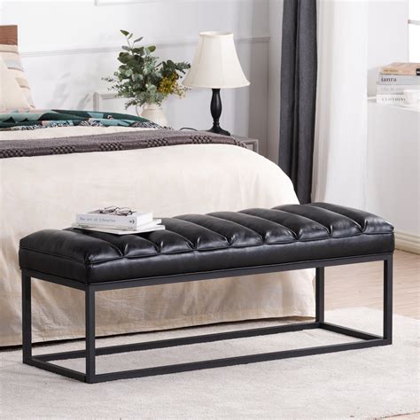 Upholstered Ottoman Bench Button Tufted End Of Bed Bench With Metal
