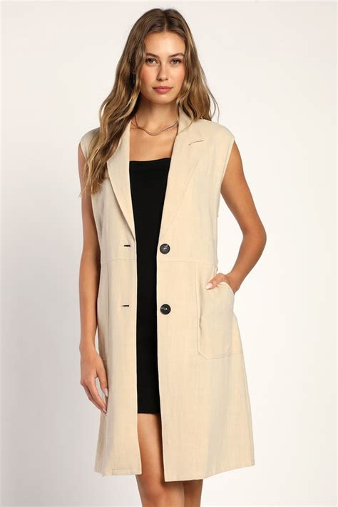 Beige Sleeveless Coat Linen Blend Trench Beige Coat Lulus