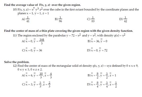 Solved Find The Average Value Of F X Y Z Over The Given Chegg