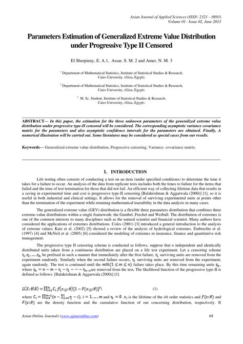 Pdf Parameters Estimation Of Generalized Extreme Value Distribution Under Progressive Type Ii