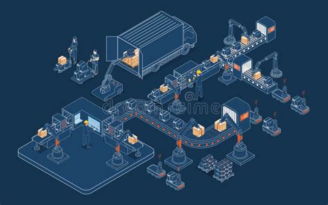 Automated Warehouse Robots And Smart Warehouse Technology Concept With