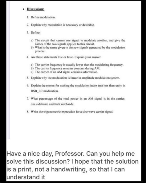 Solved Discussion 1 Define Modulation 2 Explain Why