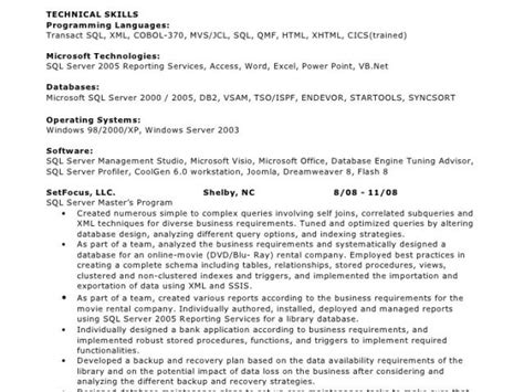 Pl Sql Fresher Resume Format Sql Developer Resume Williamson