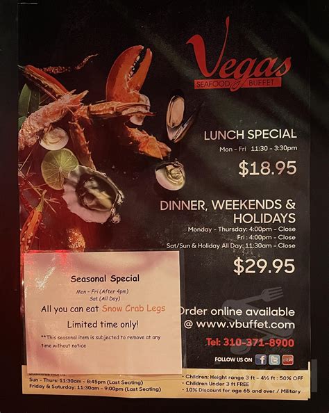 Menu For Vegas Seafood Buffet In Torrance Ca Sirved
