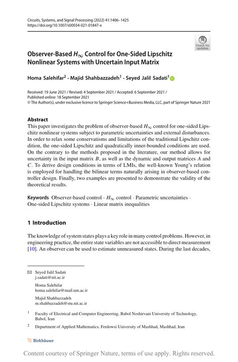 Observer Based Hinfty Control For One Sided Lipschitz Nonlinear Systems With Uncertain