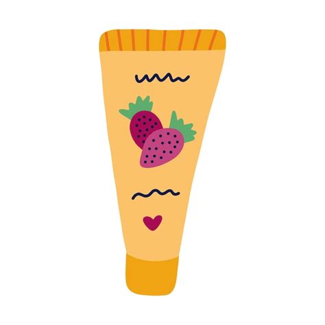 Cute Tube De Crème Dessiné à La Main Avec De La Fraise Sur Létiquette