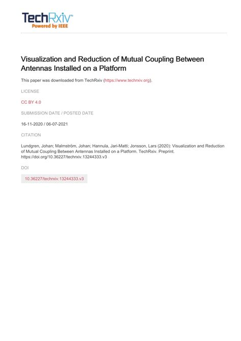 Pdf Visualization And Reduction Of Mutual Coupling Between Antennas