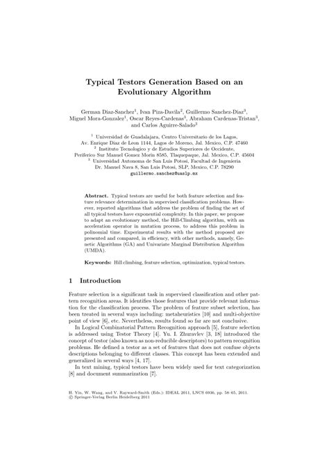 Pdf Typical Testors Generation Based On An Evolutionary Algorithm