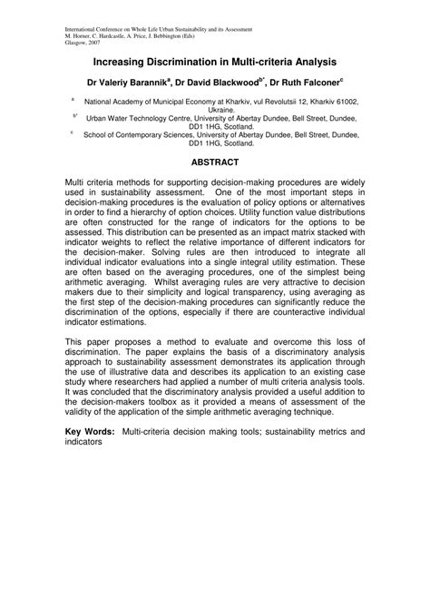 Pdf Increasing Discrimination In Multi Criteria Analysis