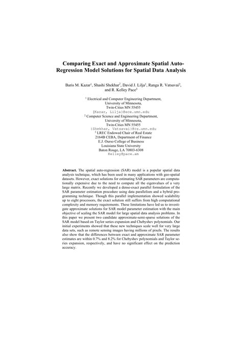 Pdf Comparing Exact And Approximate Spatial Auto Regression Model