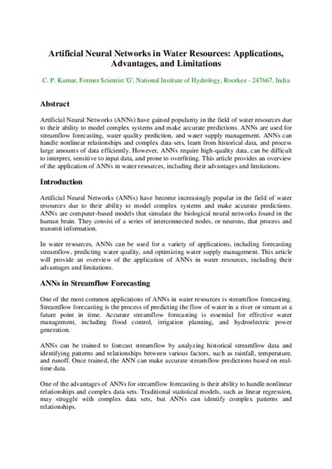 (PDF) Artificial Neural Networks in Water Resources: Applications, Advantages, and Limitations
