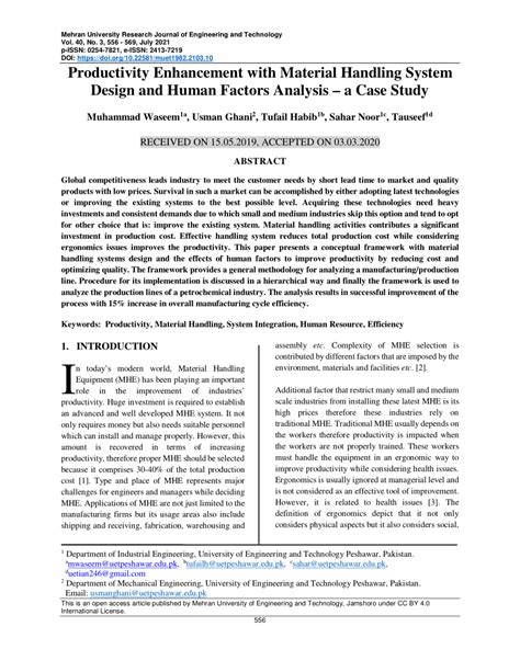 Pdf Productivity Enhancement With Material Handling System Design And Human Factors Analysis