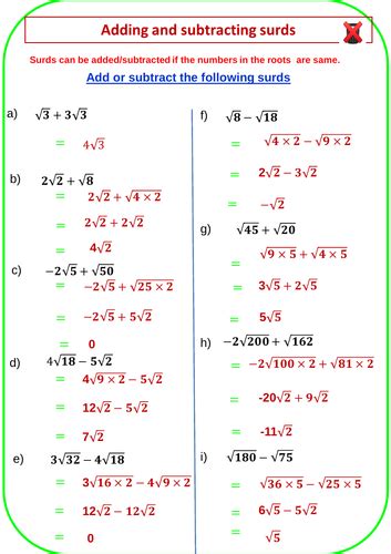 Add And Subtract Surds Teaching Resources