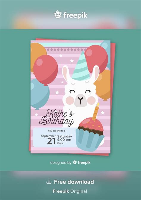 Детский шаблон приглашения дня рождения с милый мультфильм Бесплатно векторы Приглашение на