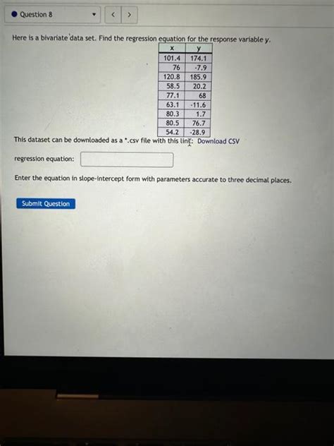 solved here is a bivariate data set find the regression