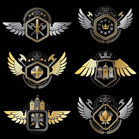 Premium Vector Heraldic Decorative Emblems Made With Royal Crowns