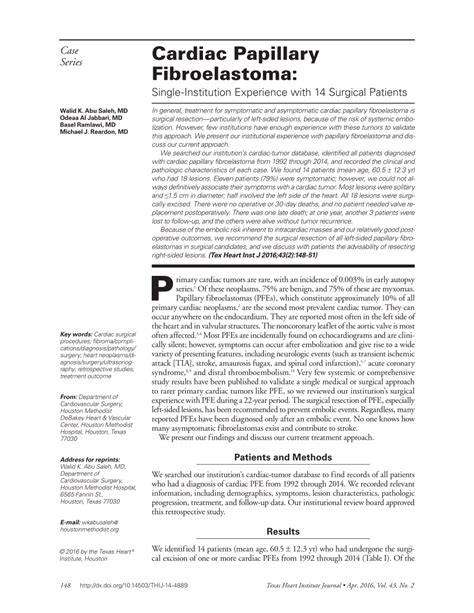 Pdf Cardiac Papillary Fibroelastoma Single Institution Experience