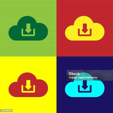 在顏色背景上隔離的彩色雲下載圖示扁平設計向量插圖向量圖形及更多下載圖片 下載 互聯網 商務 Istock