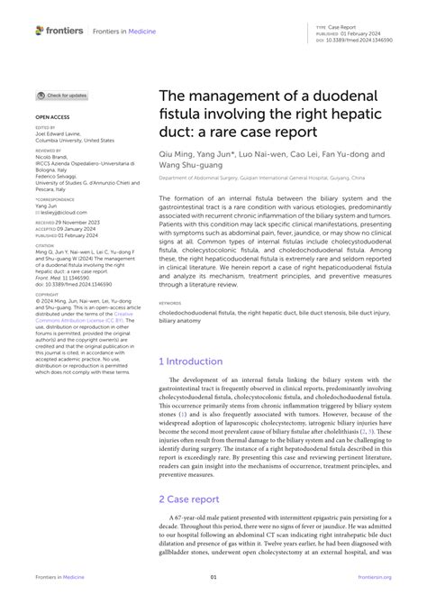 Pdf The Management Of A Duodenal Fistula Involving The Right Hepatic Duct A Rare Case Report