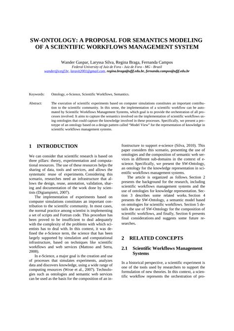 Pdf Sw Ontology A Proposal For Semantic Modeling Of A Scientific Workflow Management System