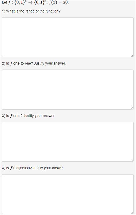 solved let f {0 1}2→{0 1}3⋅f x x0 1 what is the range of