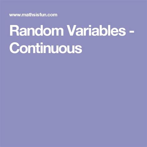 Random Variables Continuous Variables Continuity Math