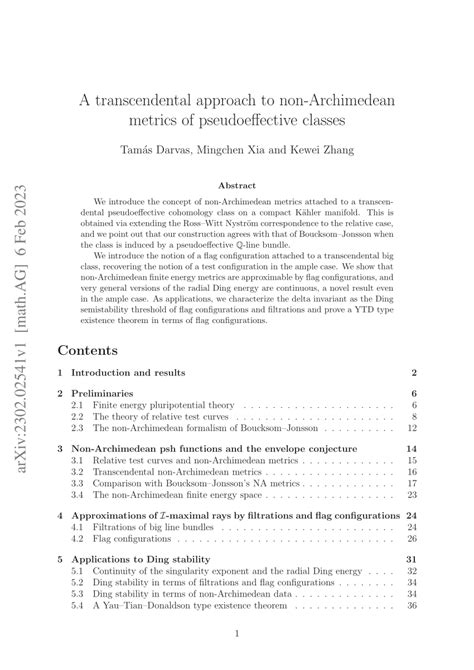 Pdf A Transcendental Approach To Non Archimedean Metrics Of Pseudoeffective Classes