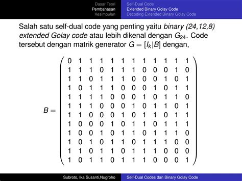 self dual codes and binary golay code presentation pdf