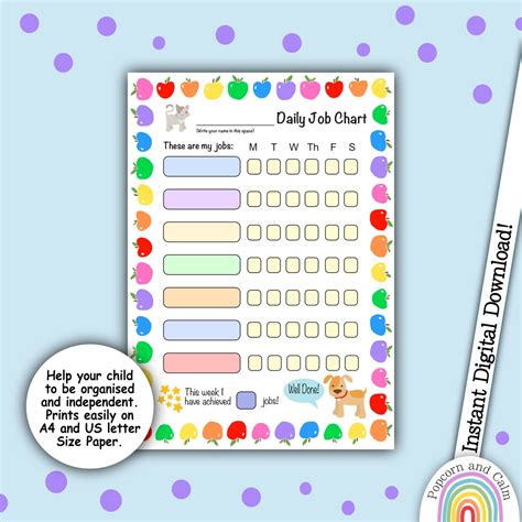 Daily Job Chart Chore Chart Daily Activity Chart To Do List Home Organisation Printable