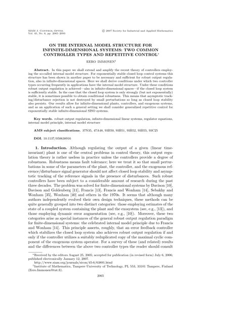 Pdf On The Internal Model Structure For Infinite‐dimensional Systems